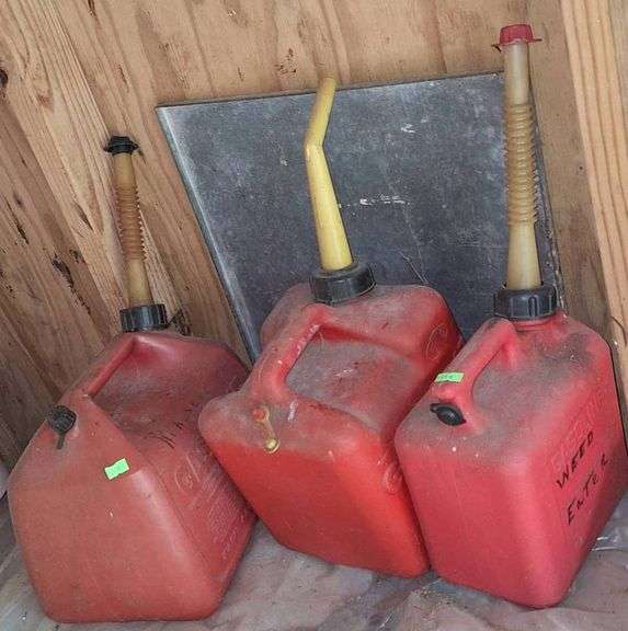 Three Plastic Gasoline Cans with Pour Spouts – Empty - Metzger Property ...