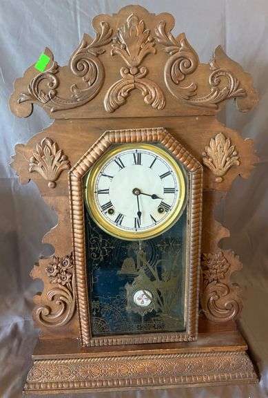Carved Mantel Clock with Glass Front and Key, 23″ - Metzger Property ...