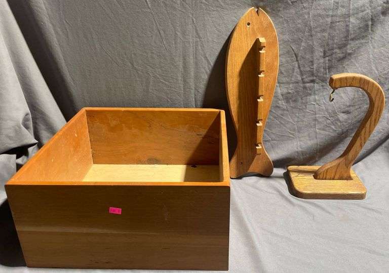Three Handmade Wood Items: Fish-Shaped Key Rack, Jewelry Stand, and Box ...
