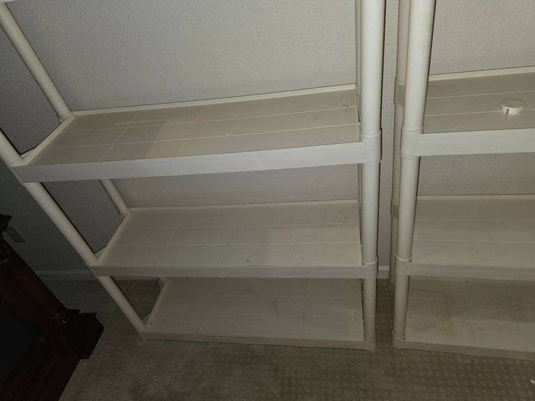Two White Plastic Shelving Units, 39″ x 12″ x 72″ - Metzger Property ...