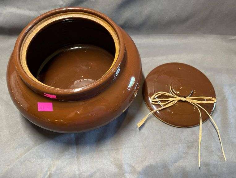 Brown Glazed Pottery Jar with Lid, 9″ - Metzger Property Services, LLC