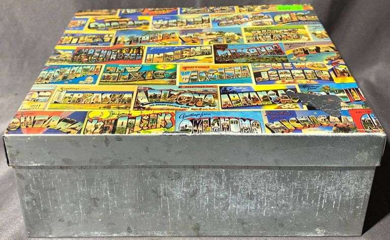 Tin Box With Postcard-Style Collage Lid - Metzger Property Services, LLC