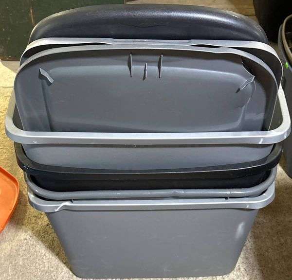 Four Gray Plastic Storage Bins with Lids - Metzger Property Services, LLC