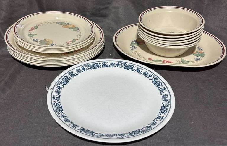 Corelle Dinnerware Set with Floral and Blue Border Designs - Metzger ...