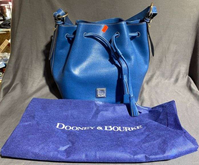 Dooney & Bourke Blue Drawstring Bucket Bag with Logo Plaque and Duster ...