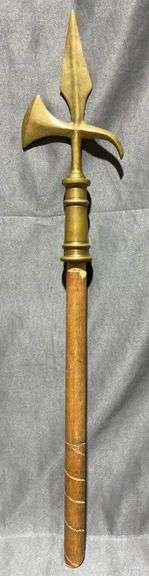 Brass-Tone Final Decorative Battle Axe on Wood Shaft, 22” - Metzger ...