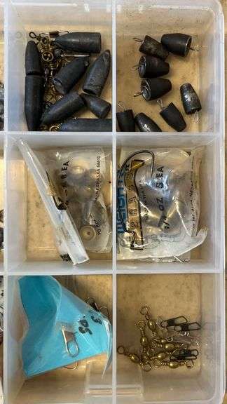Plastic Organizer Box with Fishing Weights, Hooks, and Swivels ...