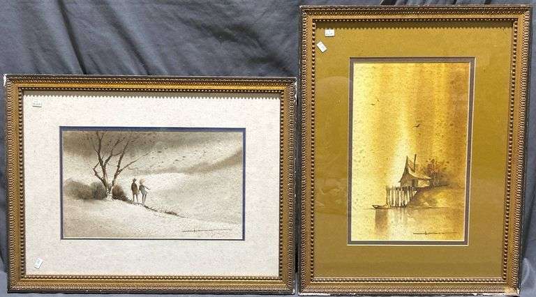 Framed Watercolor Paintings Signed by Same Artist, Set of Two (24.5”x19 ...