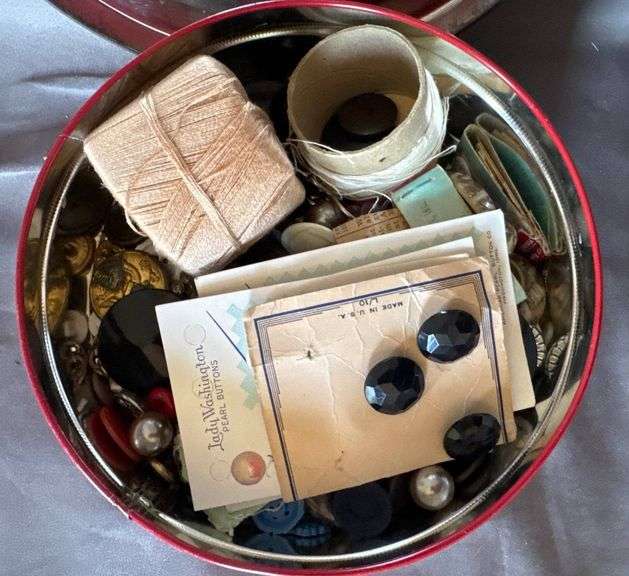 Sewing Notions, Buttons inc. Military in Hand-Painted Floral Motif ...