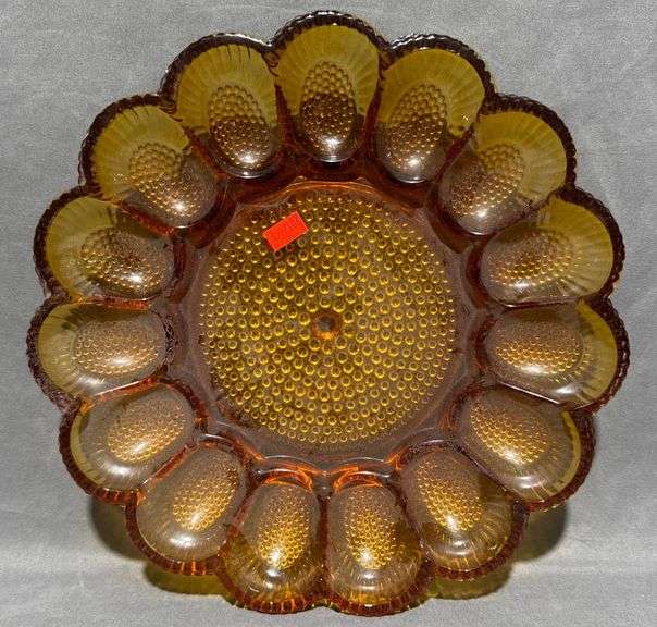 Amber-Colored Pressed Glass Plate with Scalloped Edge, 11”x2” - Metzger ...