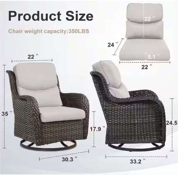 Opohoro Crescent Brown Wicker PE Rattan Outdoor Swivel Rocker Patio ...