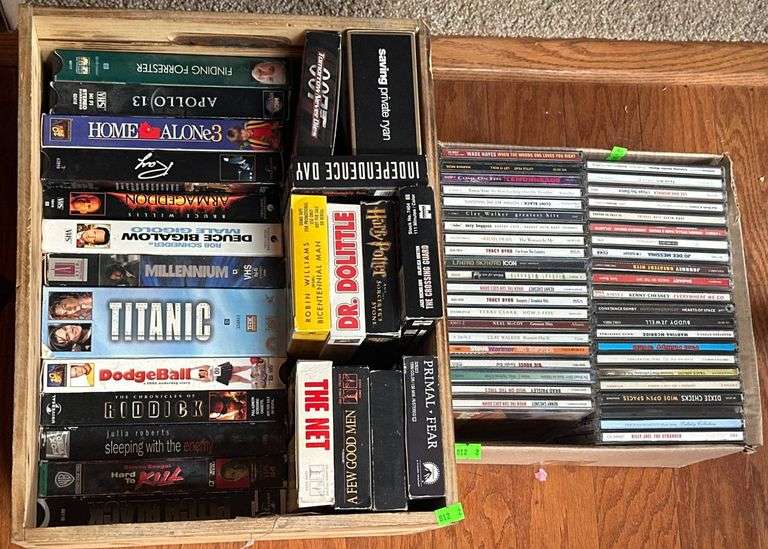 VHS Tapes and Compact Discs in Crates - Metzger Property Services, LLC