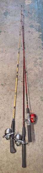 Three Fishing Rods with Spincast Reels inc. Zebco, Master Fishing ...