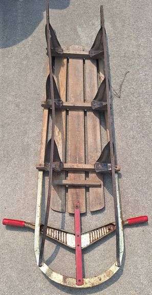 Metal and Slat-Constructed Steering Sled with Red Handles 55″ - Metzger ...