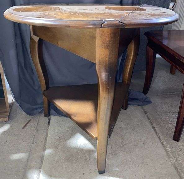 Round Two-Tier Side Table with Triangular Shelf and Cabriole Legs ...