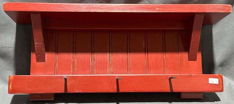 Red Wall-Mounted Shelf with Three Hooks - Metzger Property Services, LLC