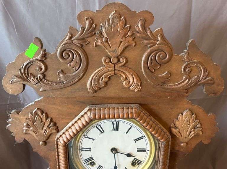 Carved Mantel Clock with Glass Front and Key, 23″ - Metzger Property ...