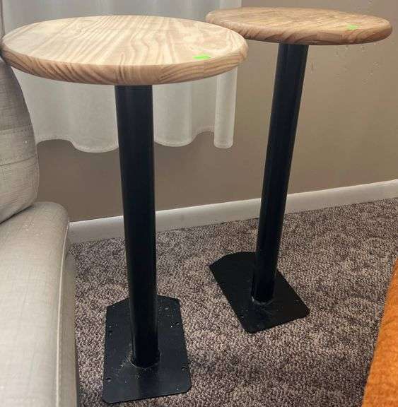 Round-Top Side Tables with Pine Tops and Black Metal Pedestals, 31 ...