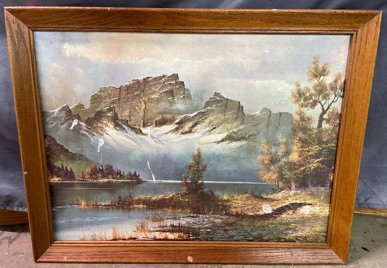 Landscape Painting of Mountains and Lake in Rectangular Frame 27”x22 ...