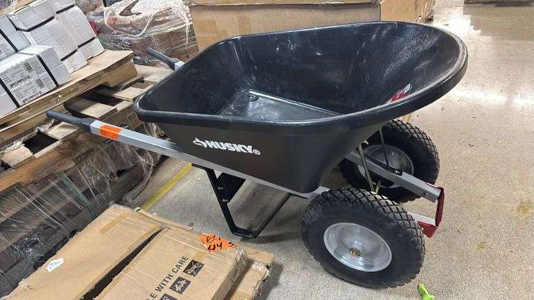 Husky 6 cu. ft. Dual-Wheel, Poly Wheelbarrow with 8 in. Flat-Free Tires ...