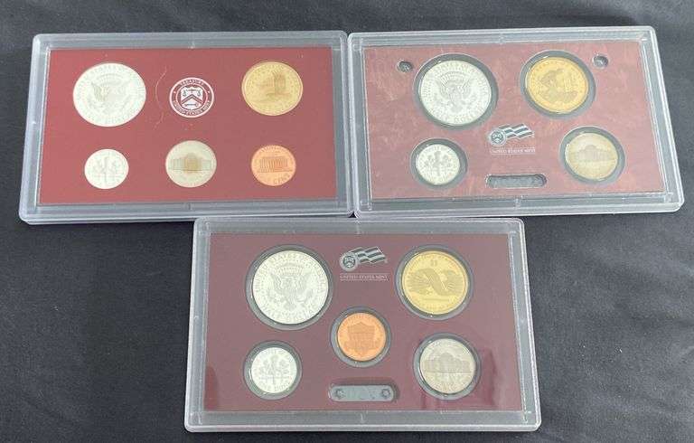 (11) U.S. Silver Proof Coin Sets- with wooden box 10 U.S. Mint Silver ...