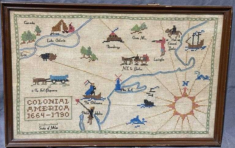 Framed Embroidered Map of Colonial America, 1684–1730 - Metzger ...
