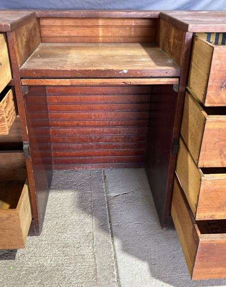 Wood Carpenter’s Desk with Storage Drawers and Tambour Panel 41”x19”x29 ...