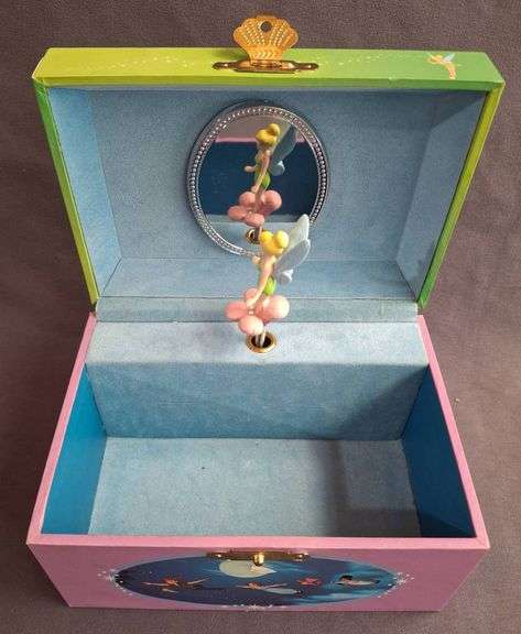 Peter Pan and Tinker Bell-Themed Music Box with Hinged Lid and Mirror ...