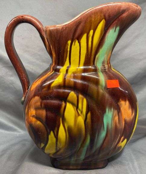 Earthenware Multicolor Drip Glaze Pottery Pitcher with Curved Handle 11 ...