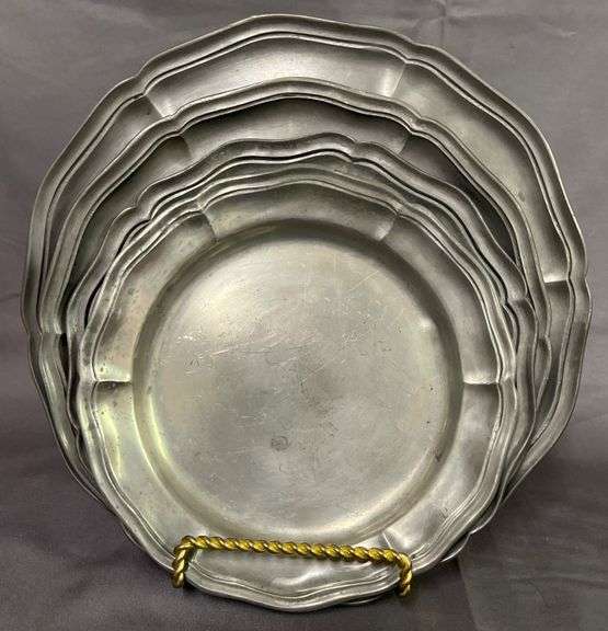 Four Graduated Pewter Plates with Scalloped Edges - Metzger Property ...
