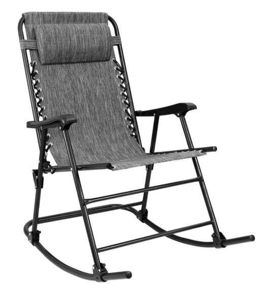 Tozey Black Metal Patio Outdoor Rocking Chair Zero Gravity Wide ...
