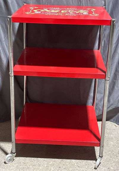 Red Metal Coca-Cola Rolling Cart with Chrome Legs and Three Shelves ...