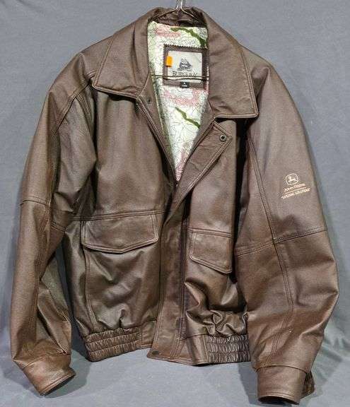 Burk’s Bay Brown Leather Jacket With John Deere Embroidery XL - Metzger ...