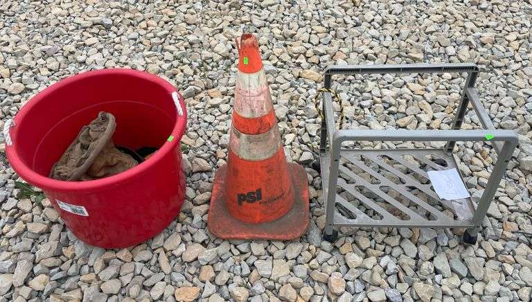 Construction Tools and Supplies Including Traffic Cone, Utility Cart ...