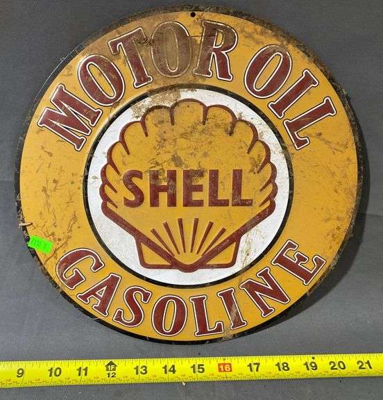 Round Shell Motor Oil and Gasoline Metal Sign by Open Road Brands, 12 ...