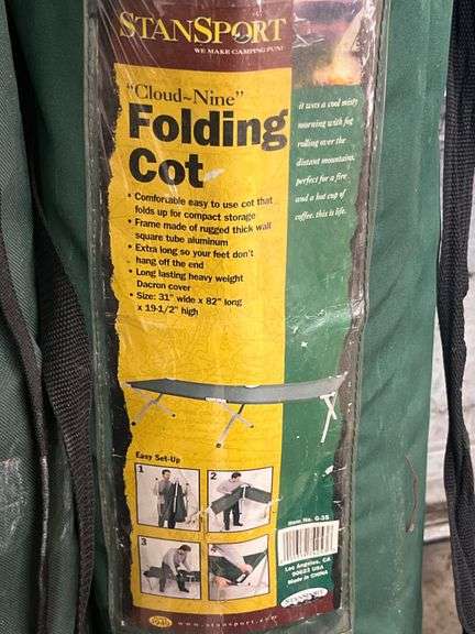 Folding Camping Gear Including Stansport Cot and Greatland Chair ...