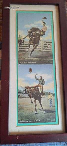 4 Framed Western Rodeo Post cards Featuring Horse Riders in 2 frames ...
