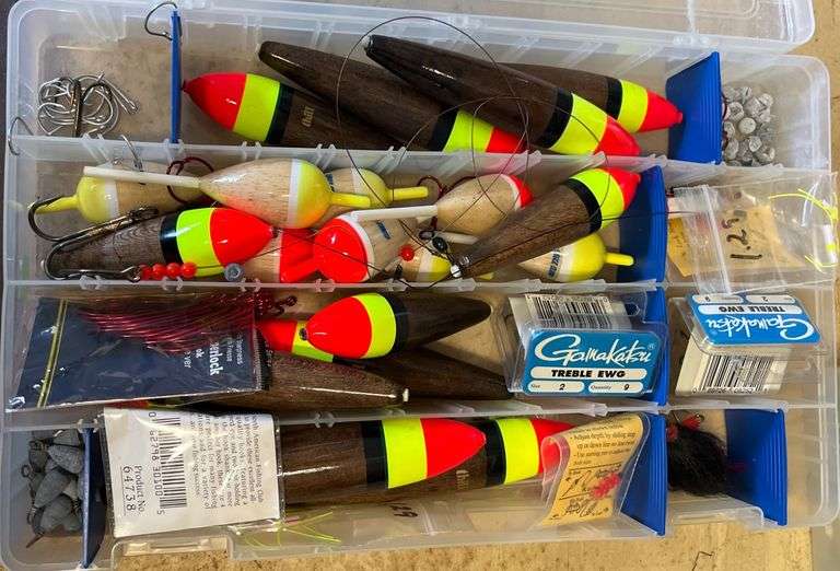 Fishing Floats, Weights, Hooks, and Lures in Plastic Organizer Case ...