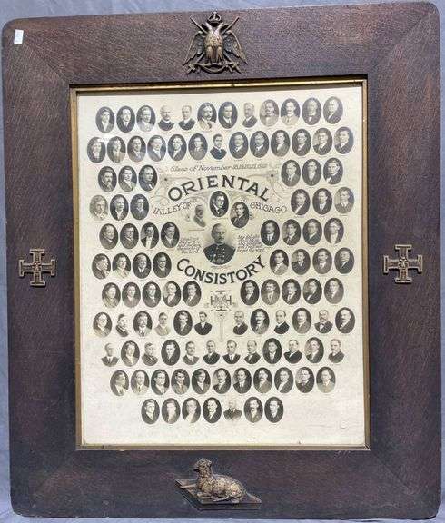 Framed Photographic Collage of Oriental Consistory Members, Chicago, 25 ...