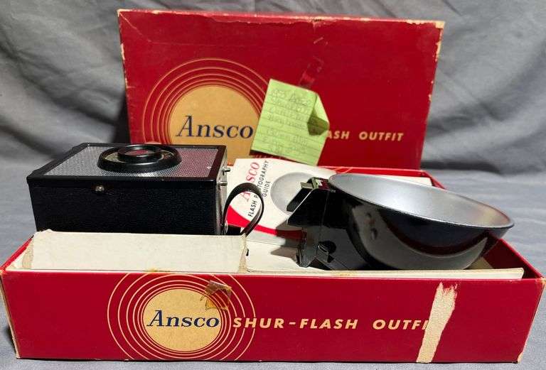 1953 Ansco Shur-Flash Camera with Flash Attachment and Original Box - Metzger Property Services, LLC