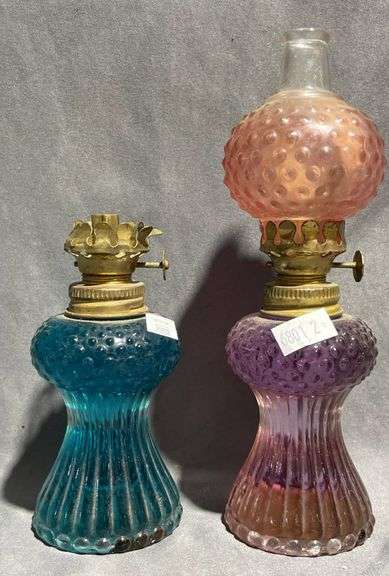2 – Glass Oil Lamps with Hobnail and Ribbed Patterns - Metzger Property ...