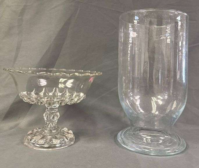 Clear Glass Compote Dish and Cylindrical Glass Vase - Metzger Property ...