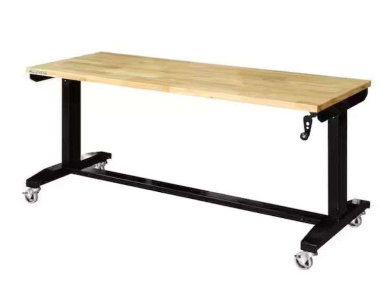 Husky 62 in. W x 24 in. D Adjustable Height Black Workbench Table with ...