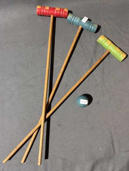 Three Croquet Mallets with Color-Accented Heads and One Ball - Metzger ...