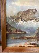 Landscape Painting of Mountains and Lake in Rectangular Frame 27”x22 ...