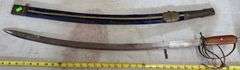 Curved Blade Sword With Blue Sheath and Leather Straps – Approx. 34″ L ...