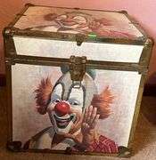 Clown-Themed Storage Trunk with Multiple Clown Dolls - Metzger Property ...