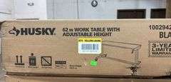 Husky 62 in. W x 24 in. D Adjustable Height Black Workbench Table with ...
