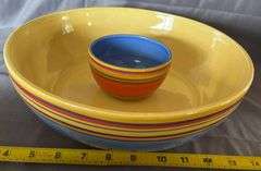 Two Hand-Painted Pacific Rim Bowls with Multicolor Stripe Design ...