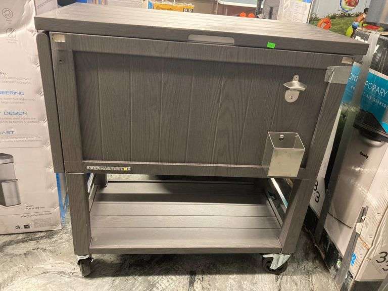 Keter Patio Cooler with Locking Lid and Storage Shelf 16.5”x33.5”x35.5 ...